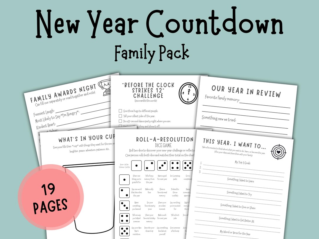 New Year’s Eve Family Game Pack, Printable Party Games, Countdown to ...