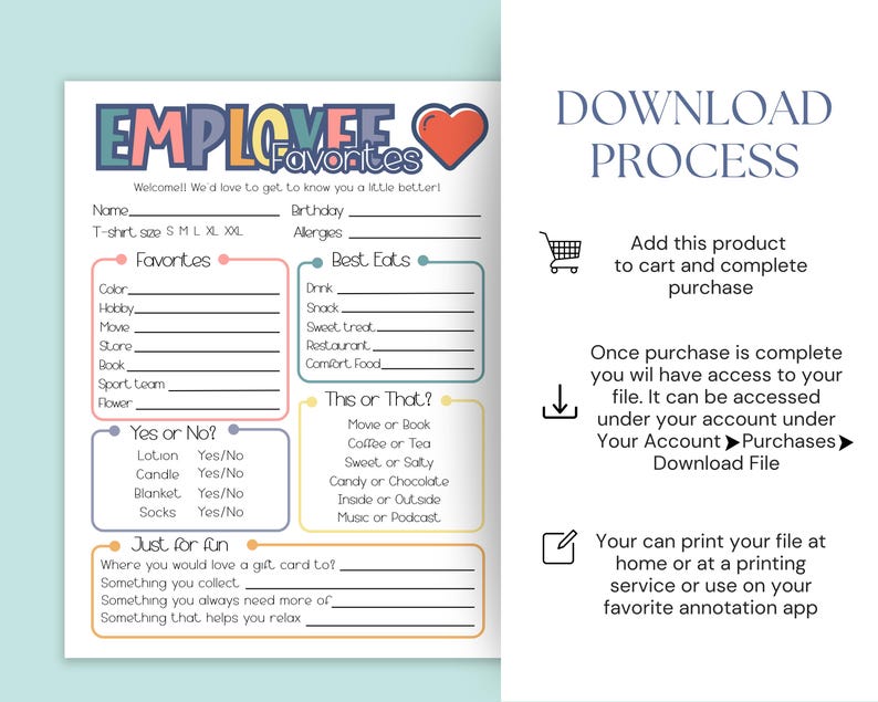 Employee Favorite Things Survey, Get to Know Your Staff Questionnaire ...