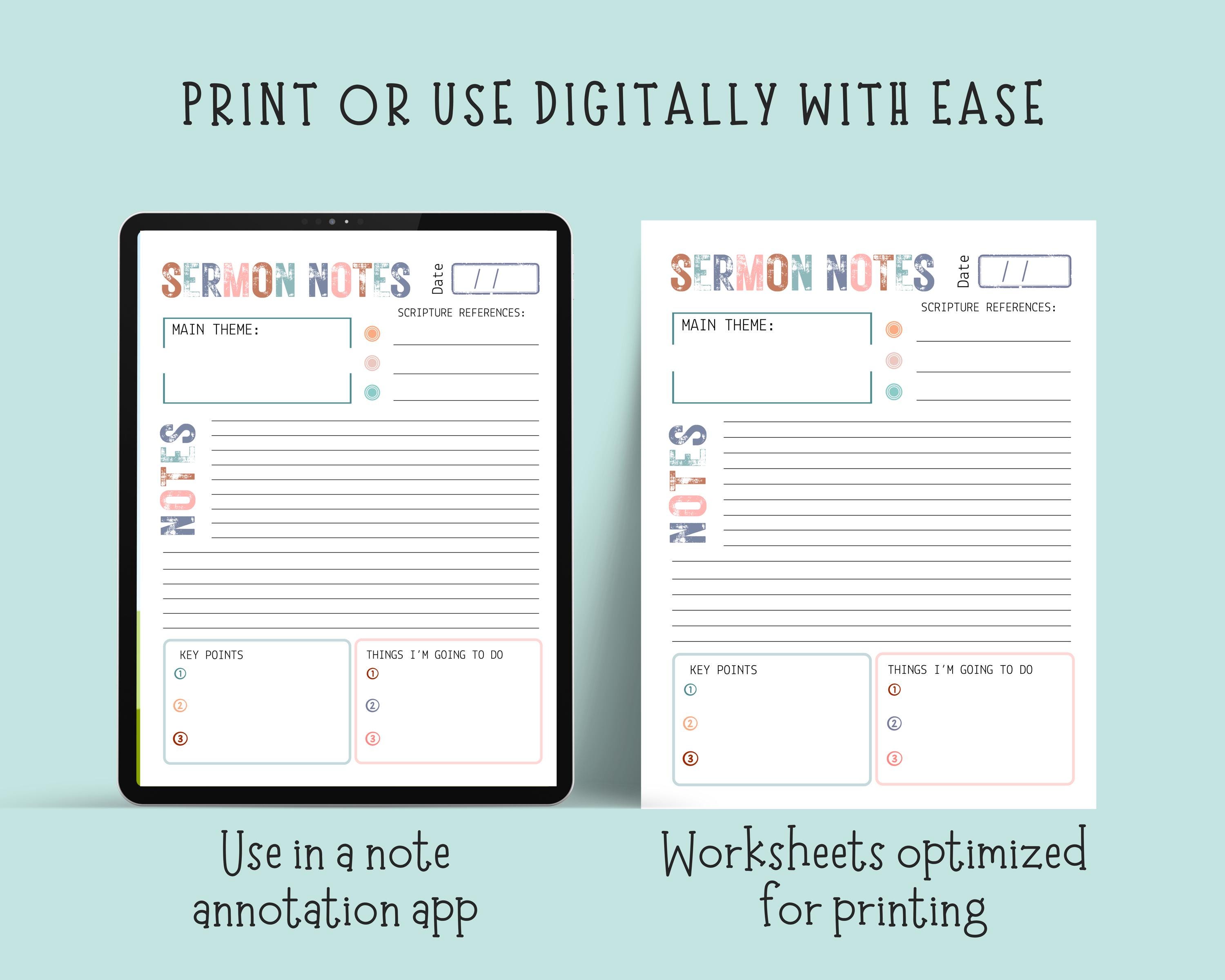 Sermon Notes Worksheet Printable - Bible Study Note Taking Template ...