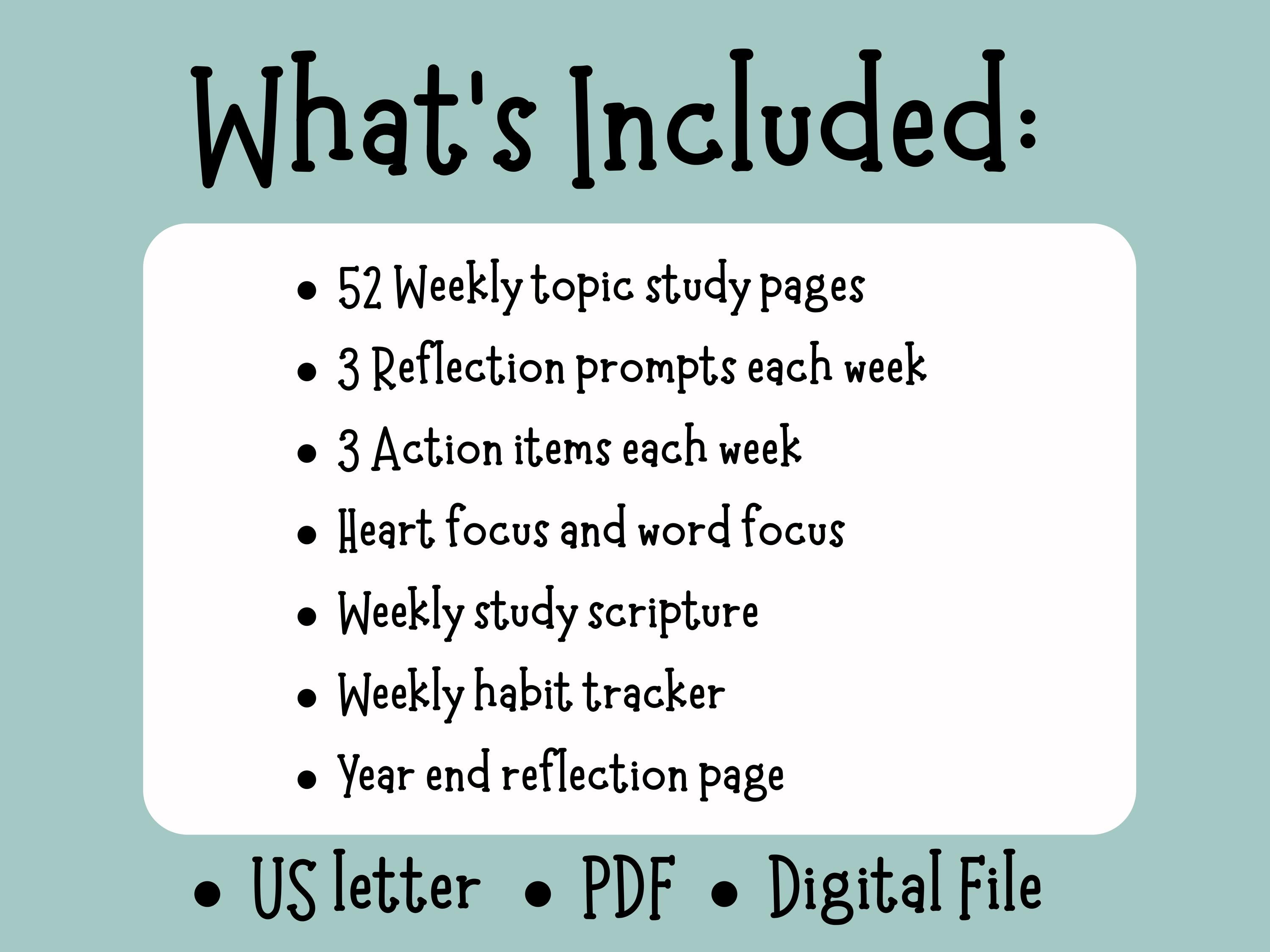 52 Week Bible Study Guide & Journal, Printable Bible Study Template ...