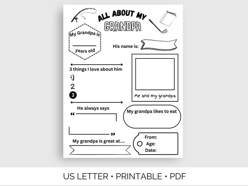 All About Grandpa Printable Fathers Day Questionnaire Gift, DIY Fathers ...