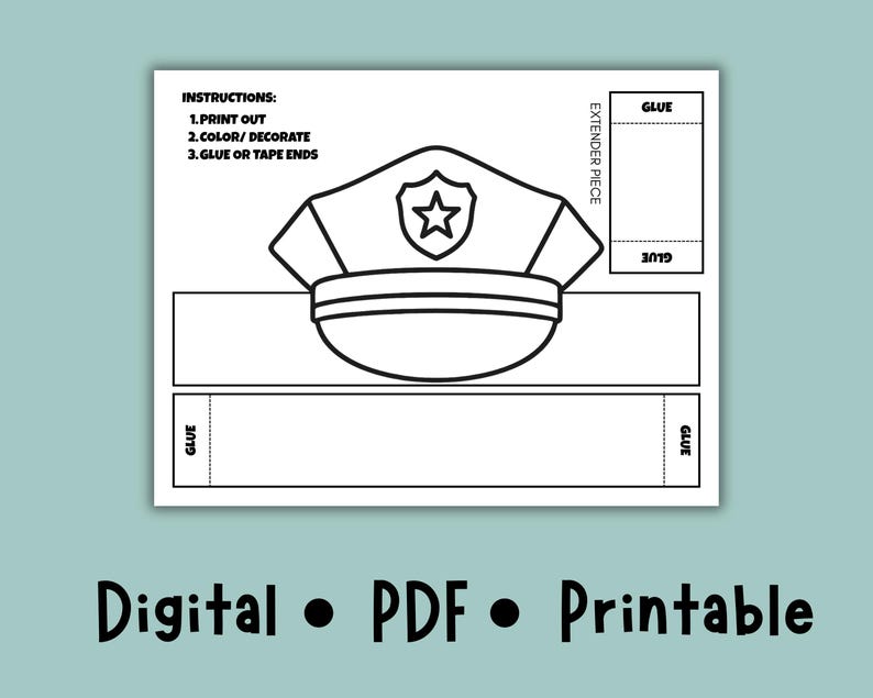 Kids Police Hat Printable Craft | Baby Police Officer Hat Coloring Page ...
