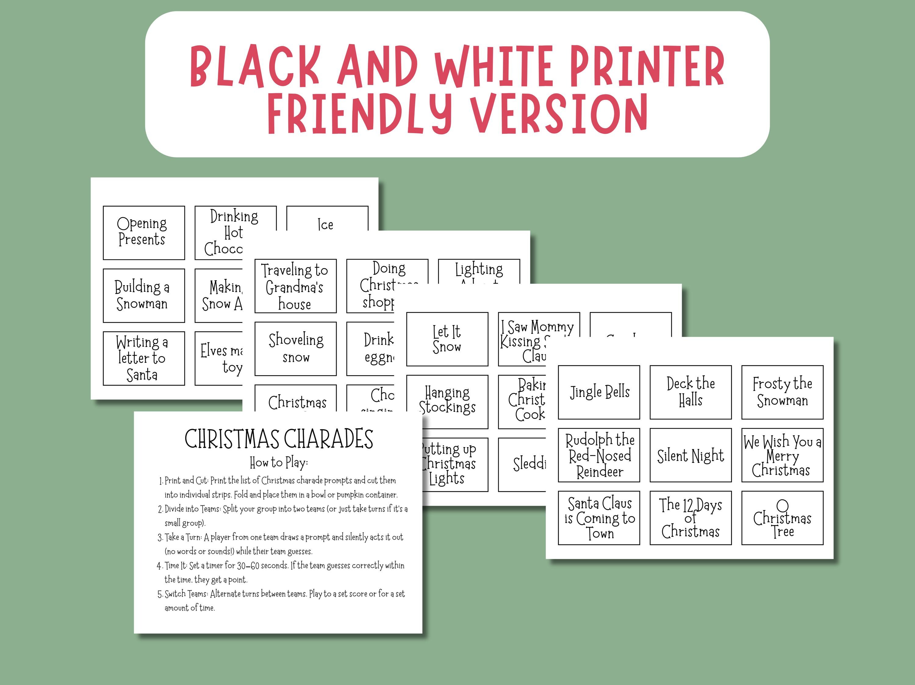 Christmas Charades Printable Game – 36 Holiday Charade Cards (color ...