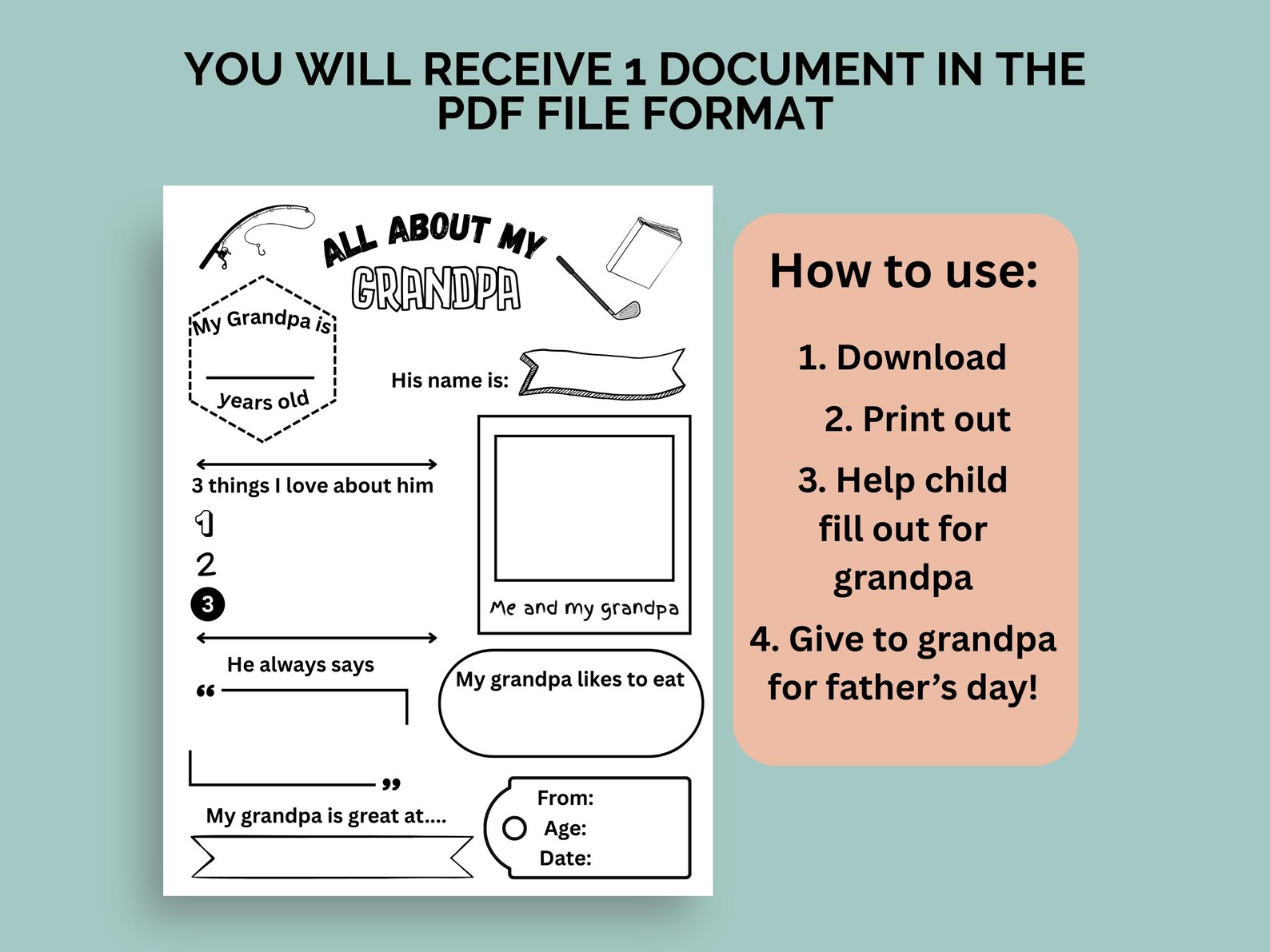 All About Grandpa Printable Fathers Day Questionnaire Gift, DIY Fathers ...