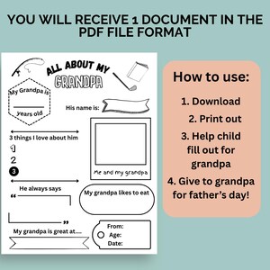 All About Grandpa Printable Fathers Day Questionnaire Gift, DIY Fathers ...