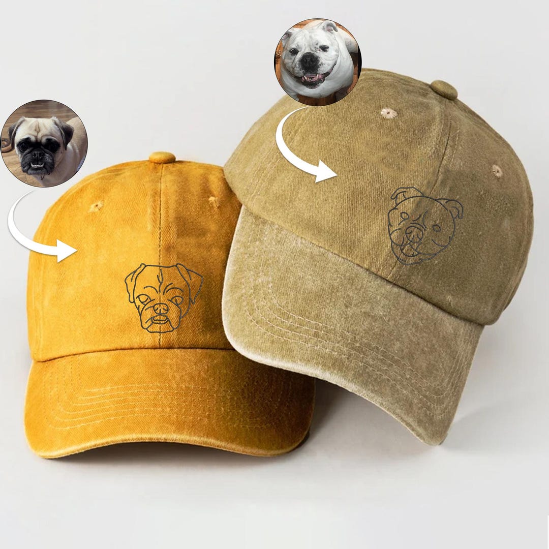 Custom Embroidered Hat With Dog Face, Personalized Outline Sketch From ...