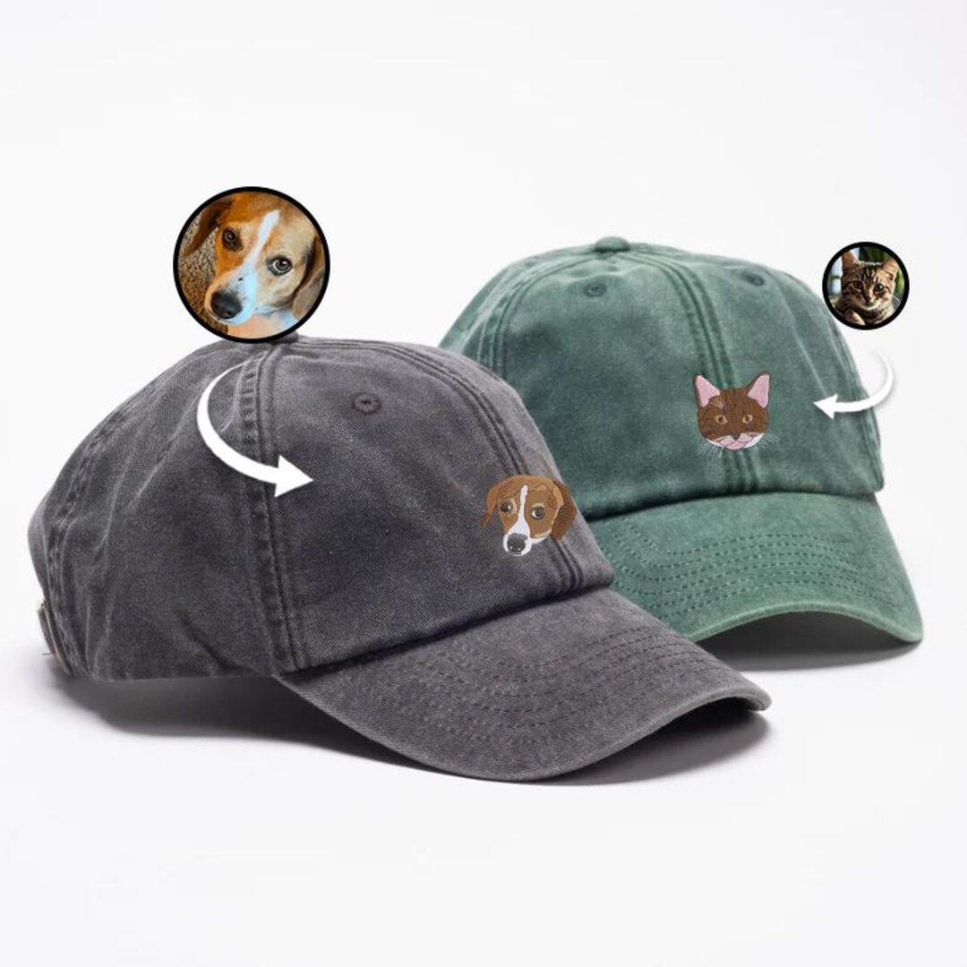 Embroidered Dog Photo Hat, Custom Pet Portrait Photo Hat, Personalized ...