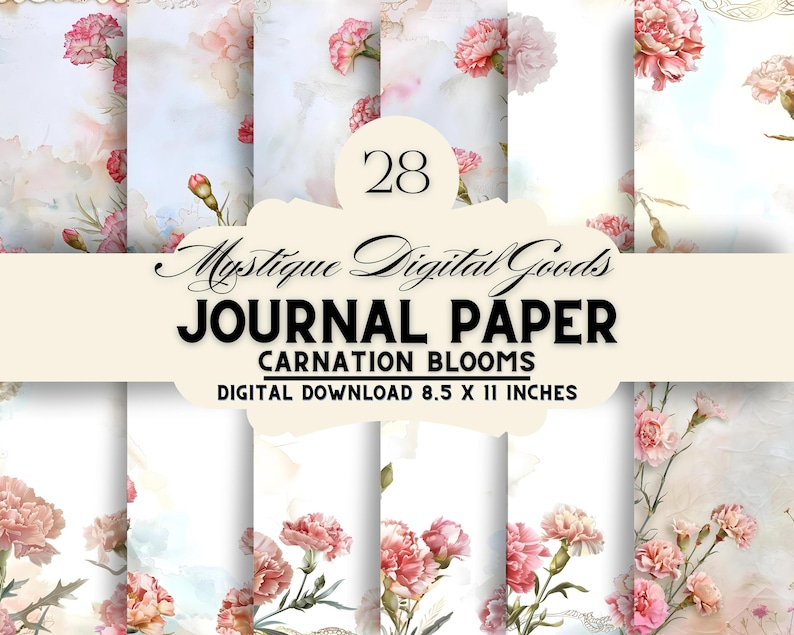 Journal Paper, Carnation Blooms, Instant Download, Scrapbooking, 8.5 X ...