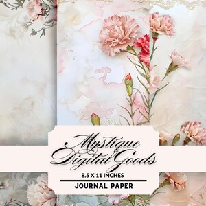 Journal Paper, Carnation Blooms, Instant Download, Scrapbooking, 8.5 X ...