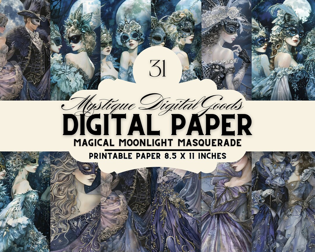 Digital Paper, Magical Moonlight Masquerade, Scrapbook, Elegant ...