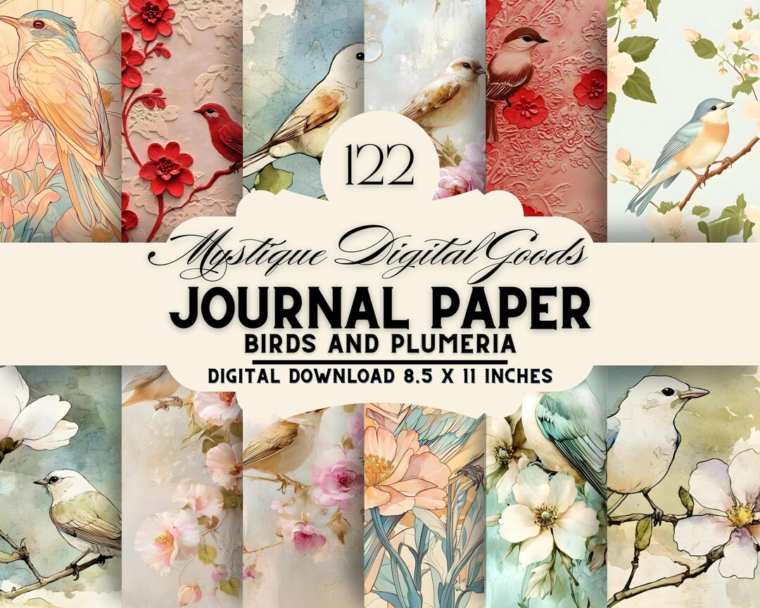 Digital Paper, Birds and Plumeria - Journal Paper, Scrapbooking ...