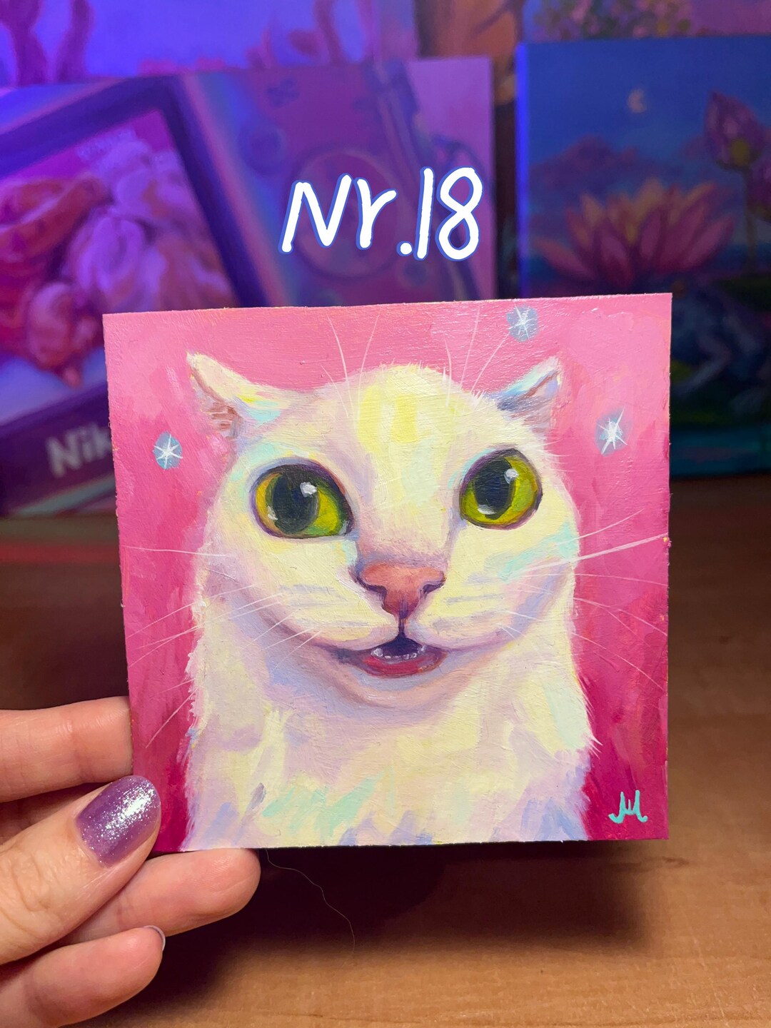 Catober Mini Original Oil Painting - 10x10 Cm - Etsy