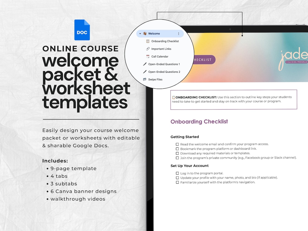 Google Docs Workbook Template | Welcome Packet Template | Course ...