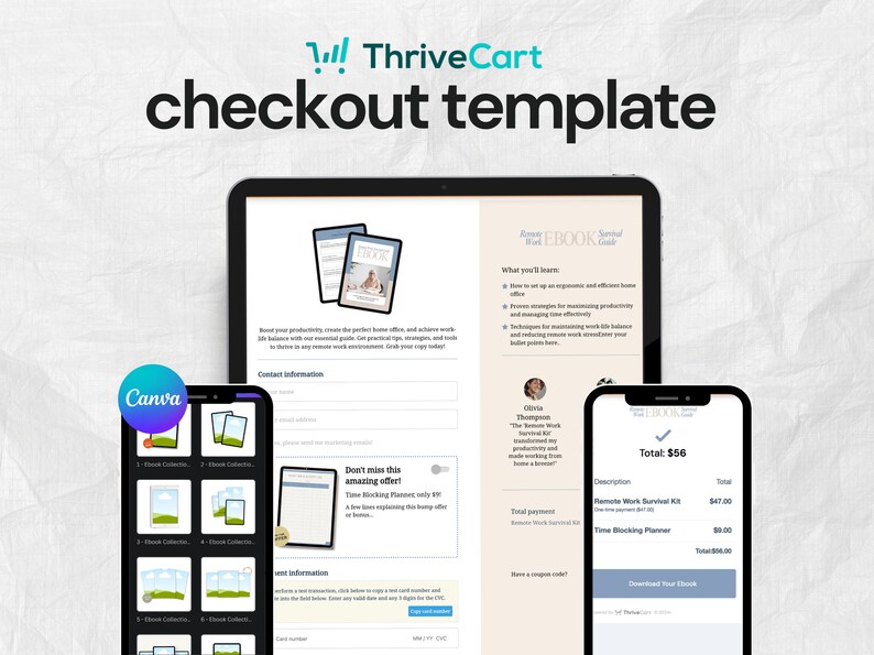 Simple Thrivecart Checkout Template | Course Sales Page | Ebook Template | Editable Canva Assets ...
