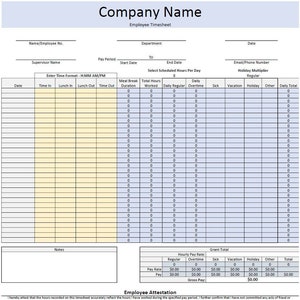 Excel Employee Timesheet Template: Auto Calculate Overtime (printable ...