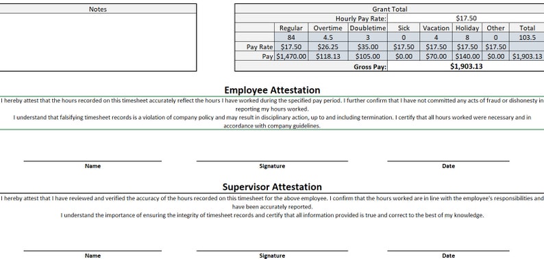 Excel Employee Timesheet Template: Auto Calculate Overtime (printable ...