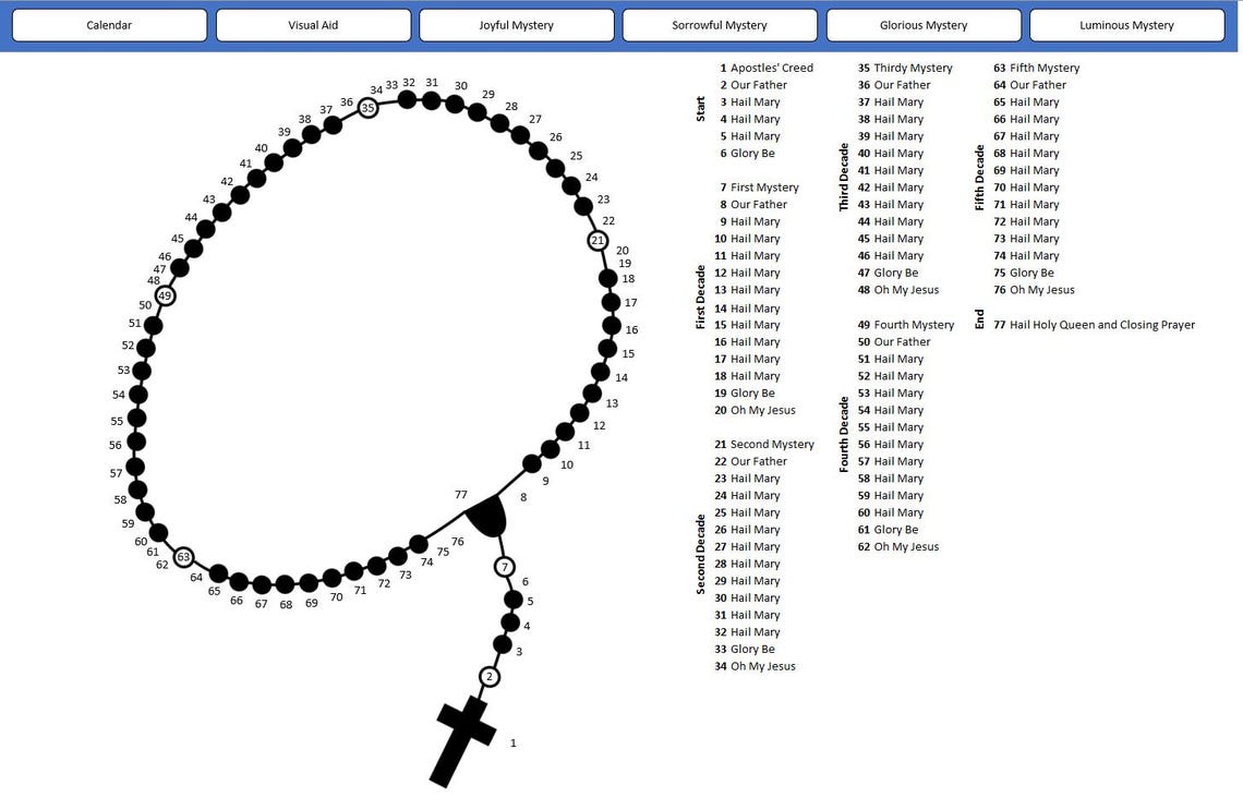Rosary Prayer Guide Excel, Catholic Rosary Tracker (for 2025) - Etsy