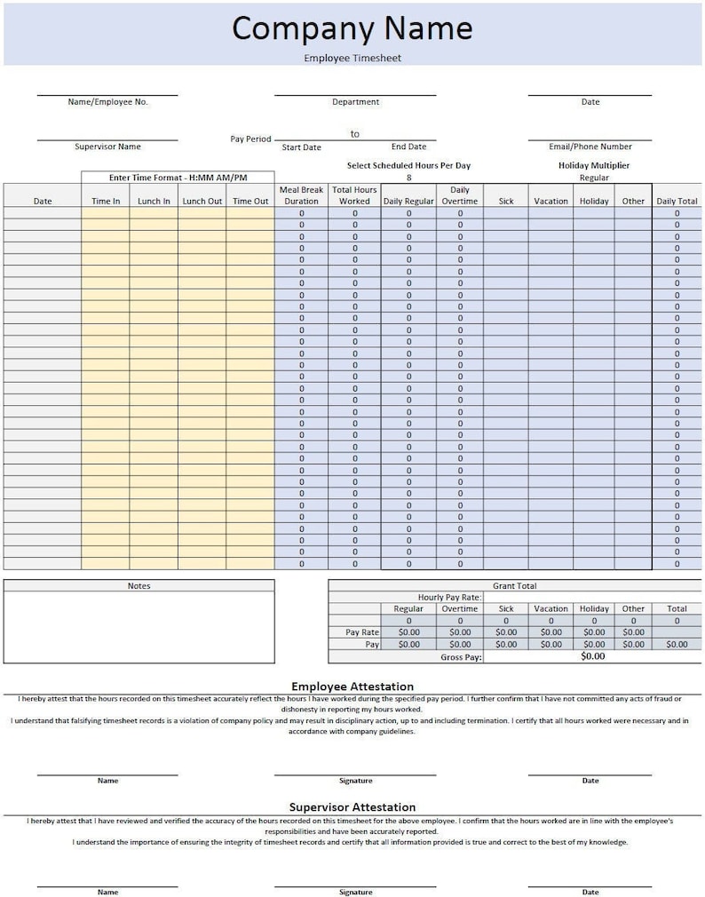 Excel Timesheet Template Auto Calculate Overtime Double Time And