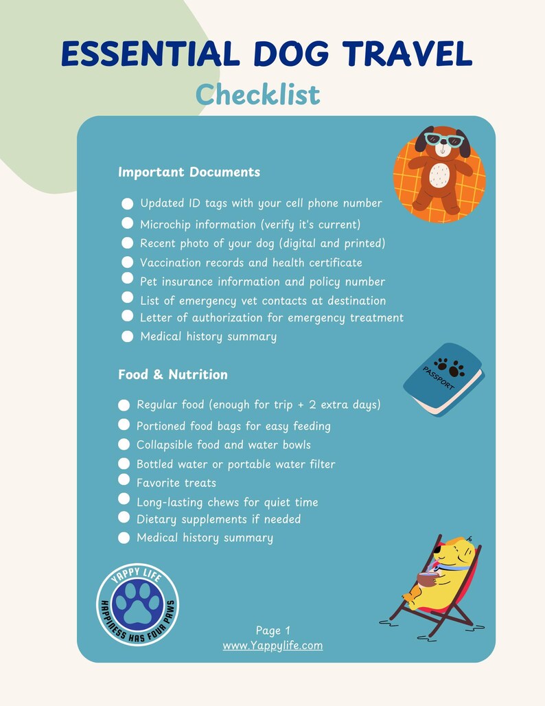 Essential Dog Travel Checklist - Digital Download - Etsy