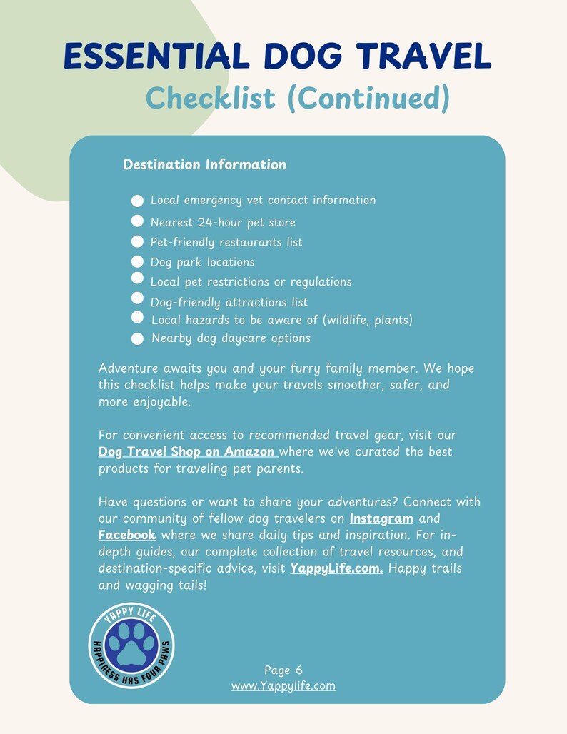 Essential Dog Travel Checklist - Digital Download - Etsy