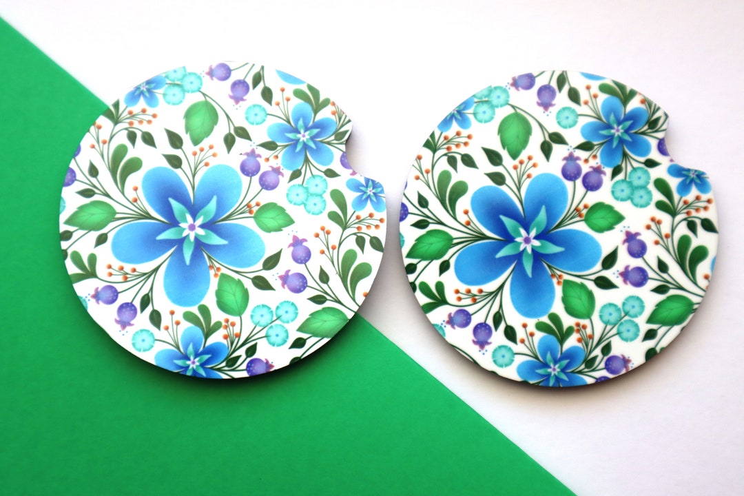 Blue Forget-me-not Floral Car Coasters: Neoprene or MDF, Set of 2 - Etsy