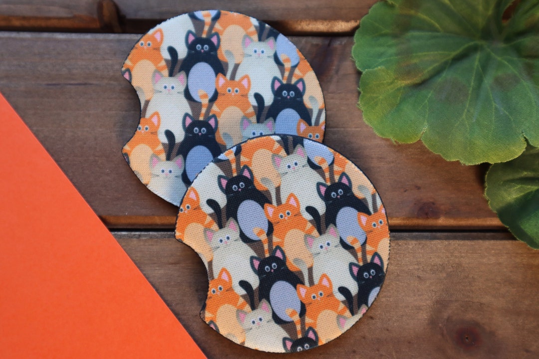 Cartoon Cat Car Coasters: Neoprene or MDF Cup Holder Accessory (set of ...