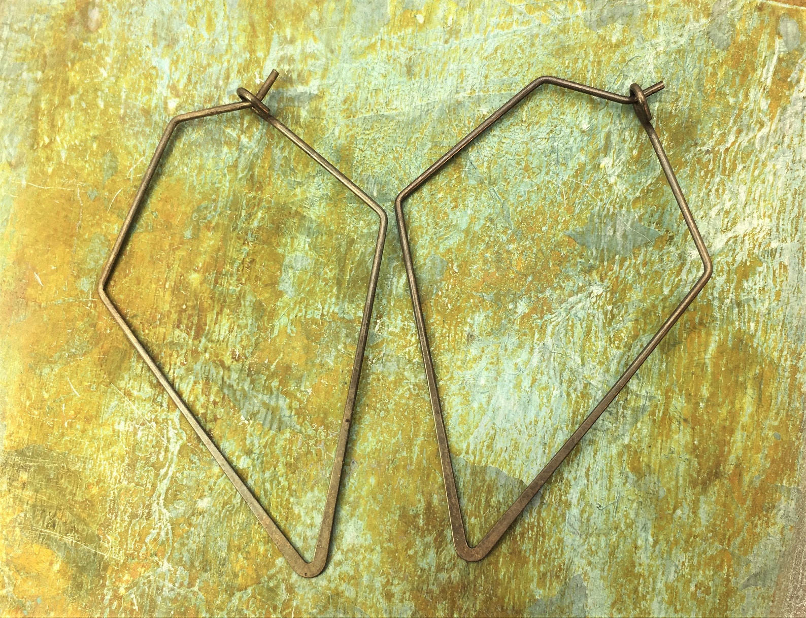 Large Diamond Ear Wire / Hand Antiqued / Brass Ear Wires / | Etsy