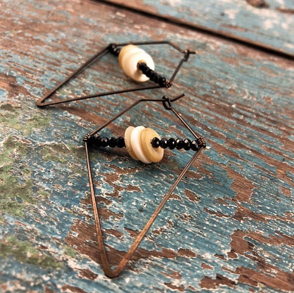 Large Diamond Ear Wire / Hand Antiqued / Brass Ear Wires / | Etsy