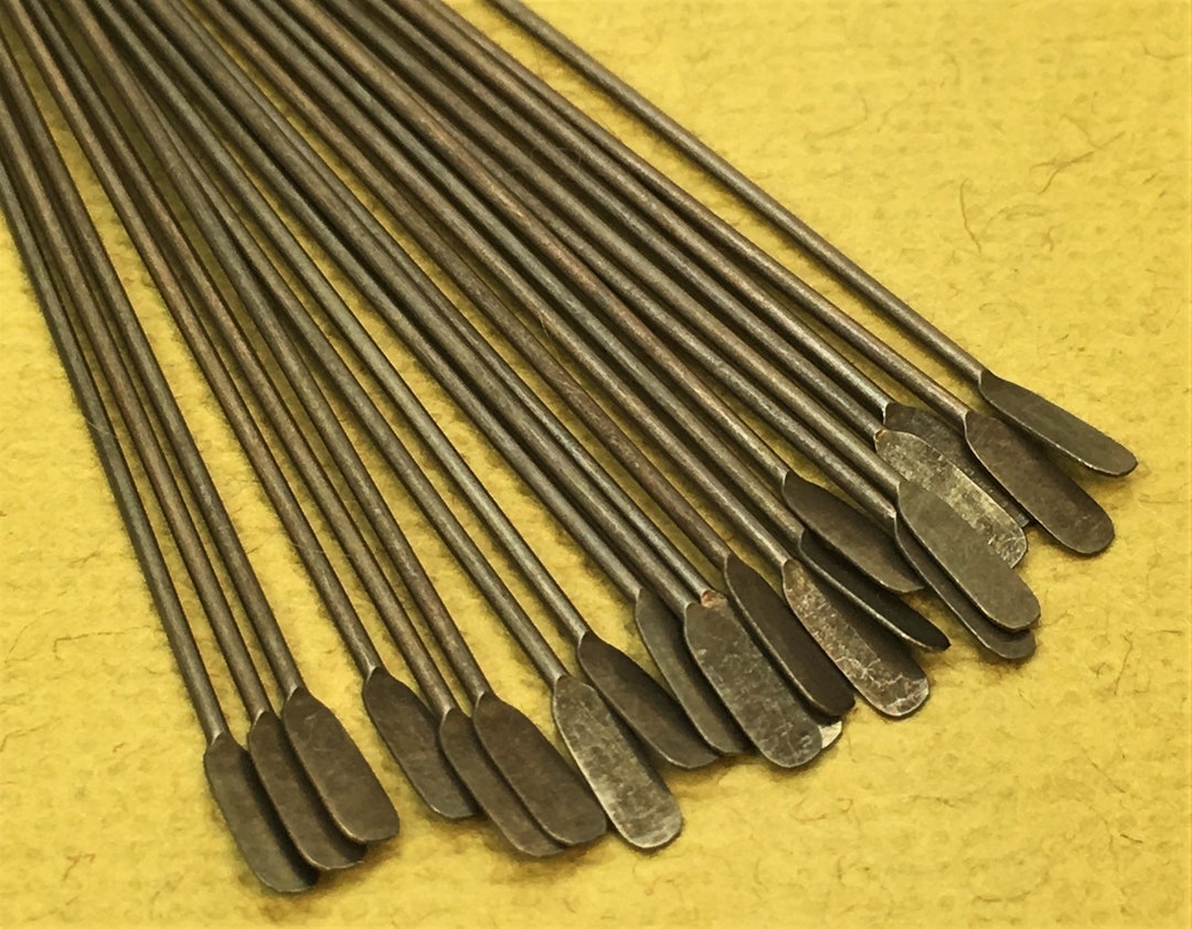 20 Hand Antiqued Brass Paddle Head Pins: Earring Making Supplies (57mm ...