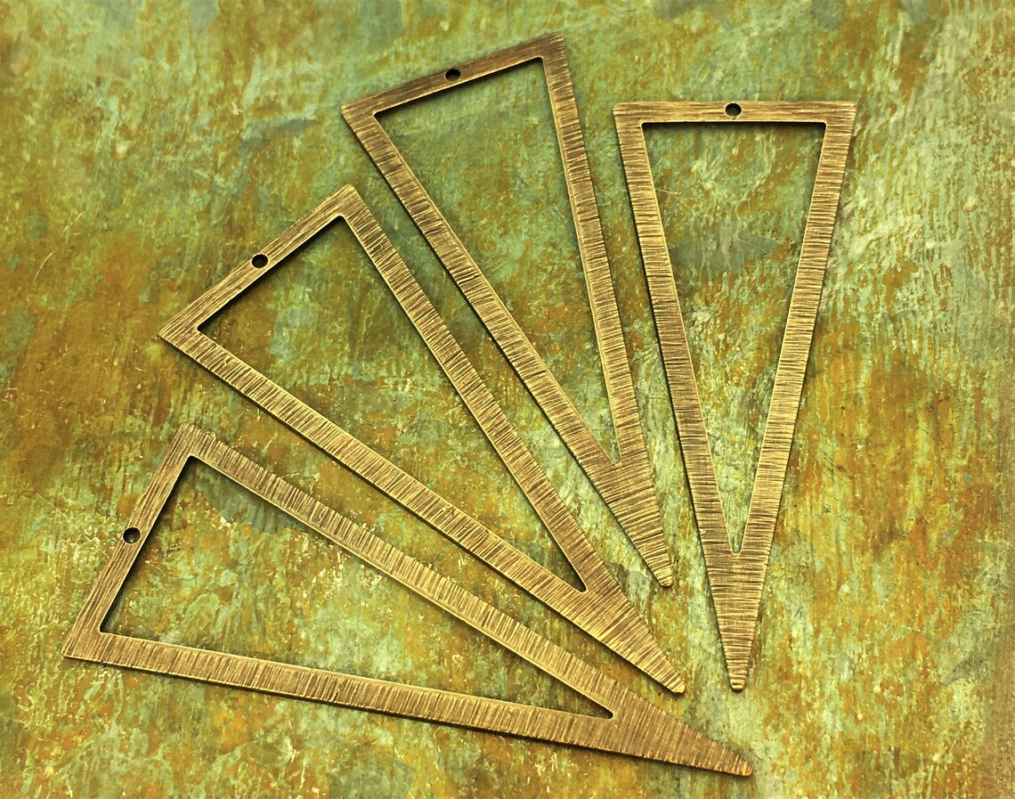 Large Textured Triangle Charms / Hand Antiqued Brass / | Etsy
