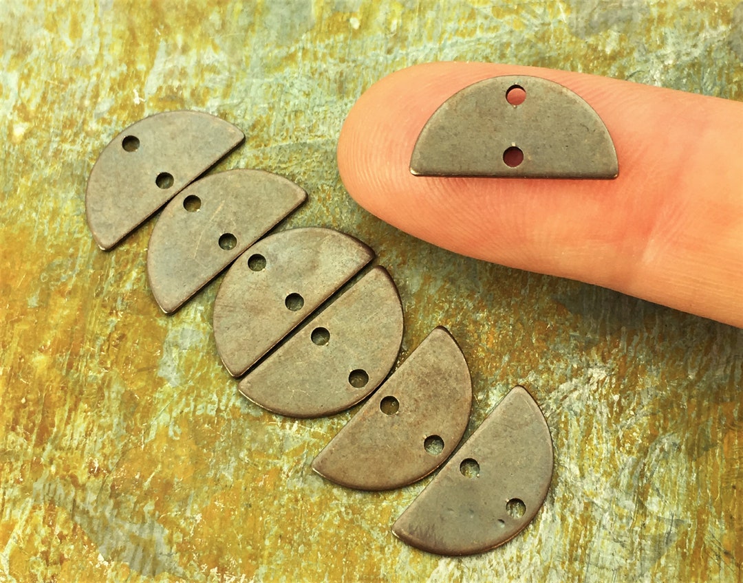 Tiny Half Round Connector Charms / Hand Antiqued Brass / Two Holes ...
