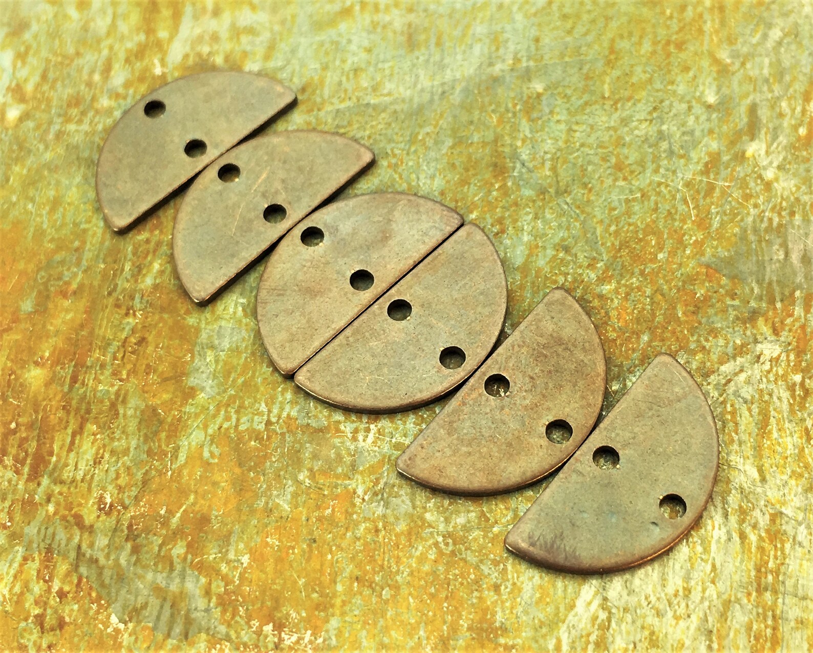 Tiny Half Round Connector Charms / Hand Antiqued Brass / Two - Etsy
