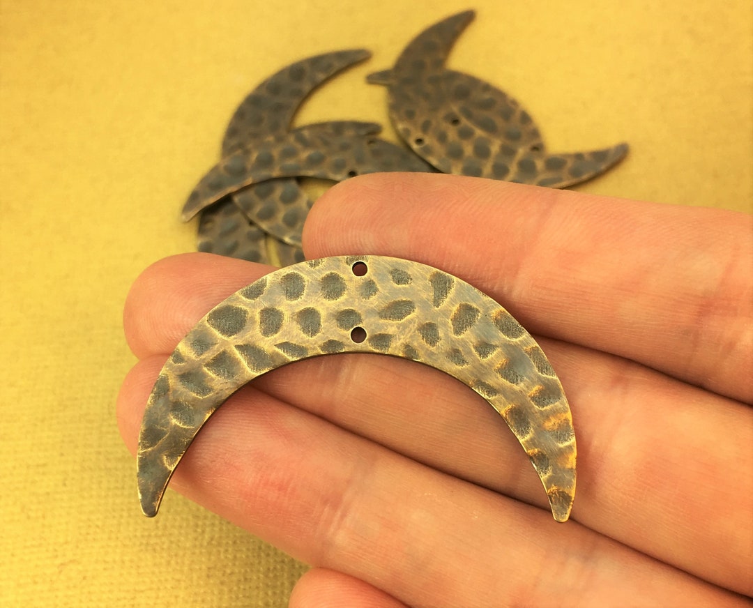 Hammered Crescent Moon Pendant / Hand Antiqued Brass / Polished / Two ...