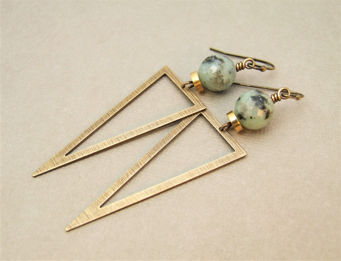 Large Textured Triangle Charms / Hand Antiqued Brass / | Etsy