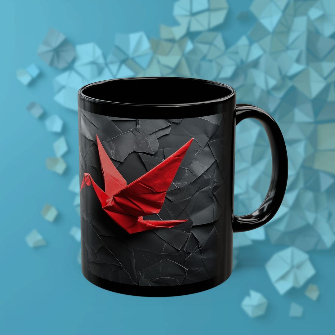Origami Mug, Black Origami Paper Art, Folded Paper Design, Gift for ...