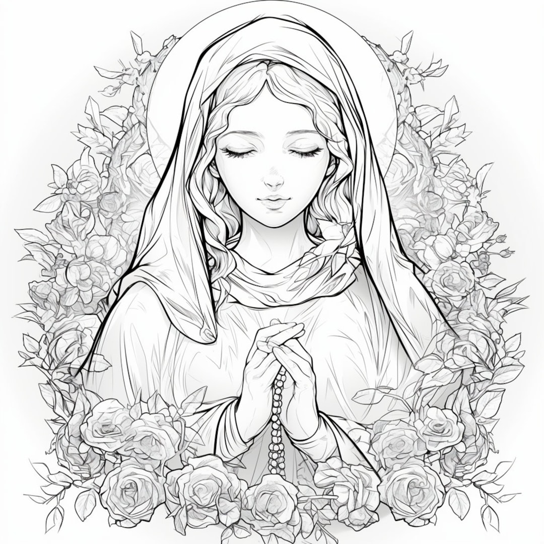Our Lady of the Rosary Coloring Page - Etsy