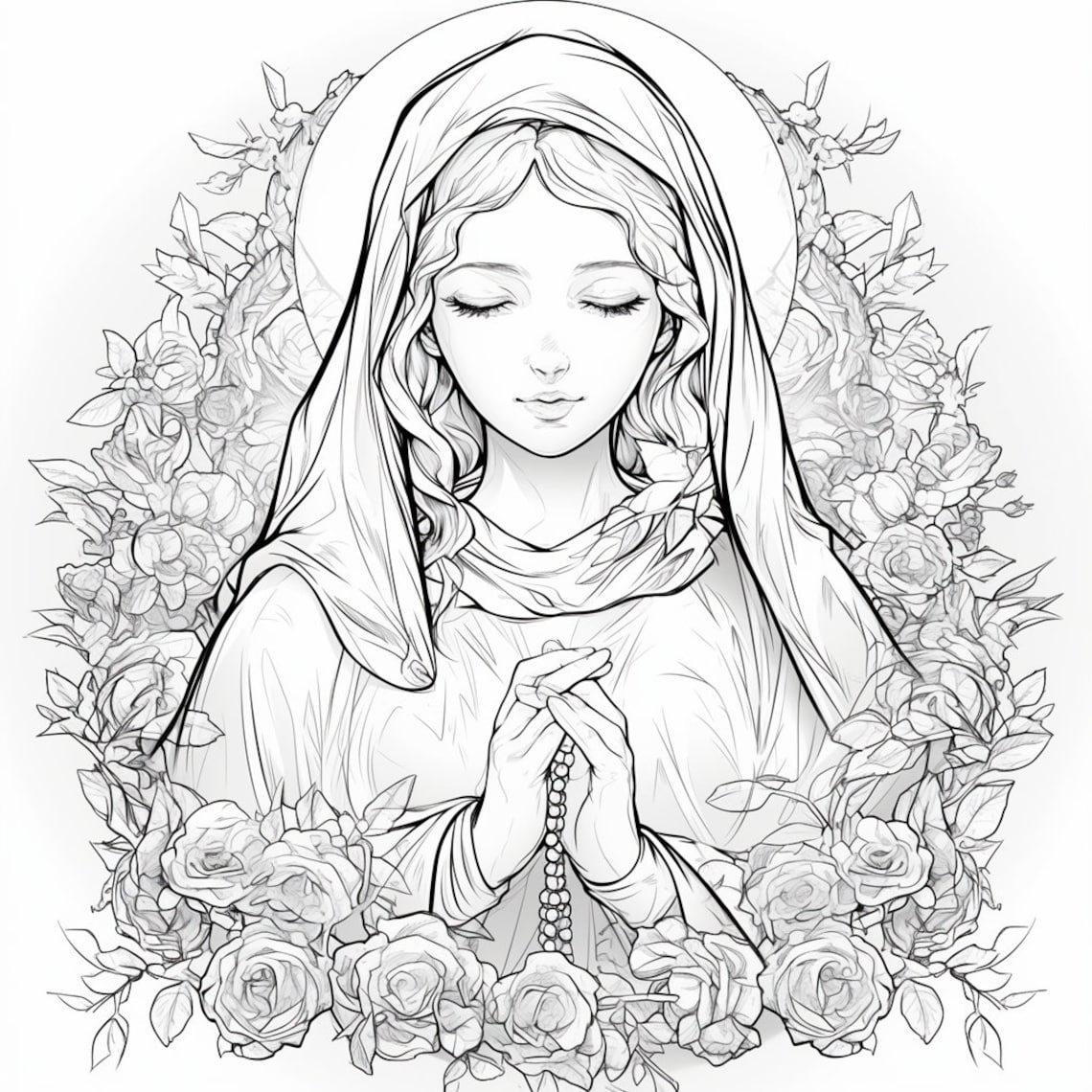Our Lady of the Rosary Coloring Page - Etsy