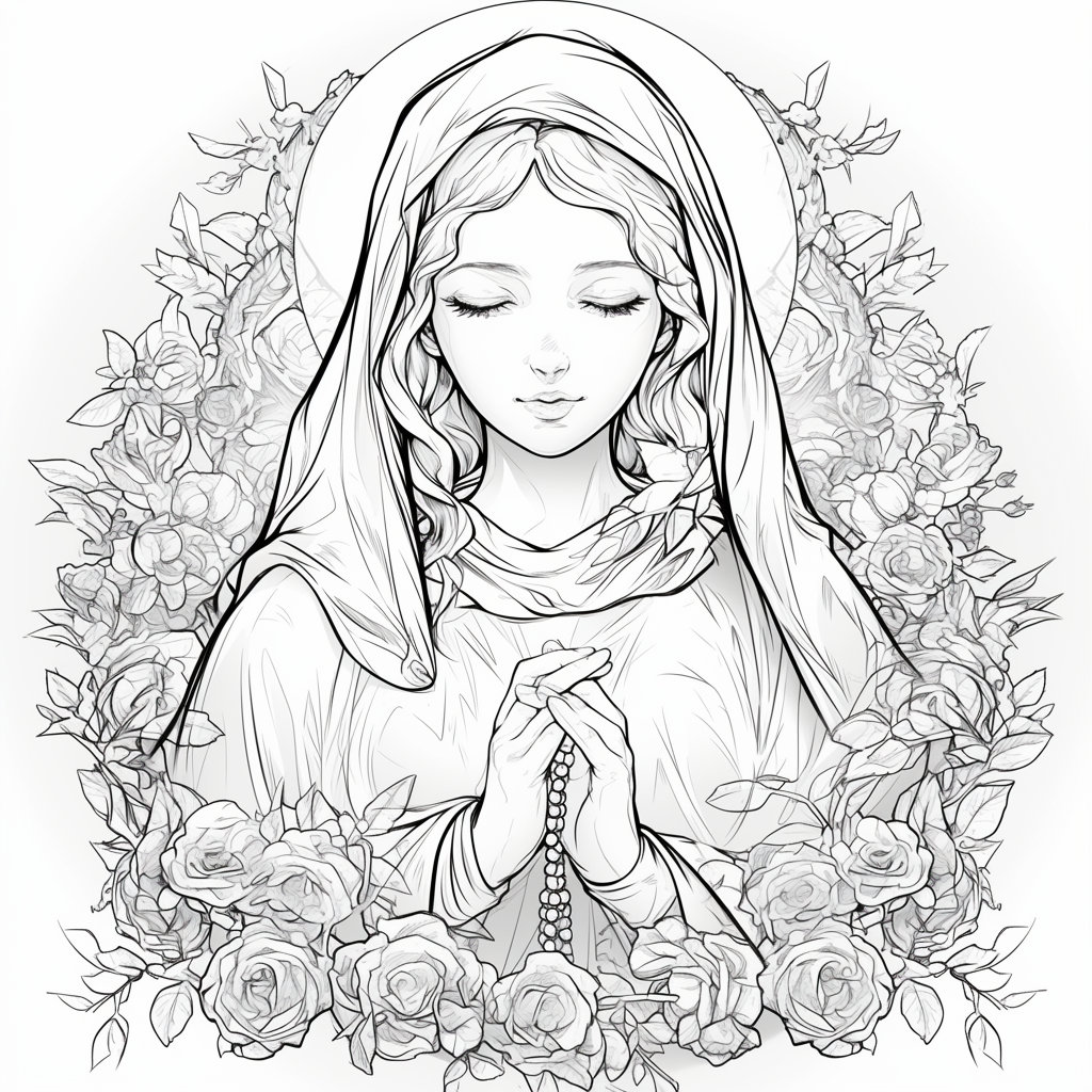 Our Lady of the Rosary Coloring Page - Etsy