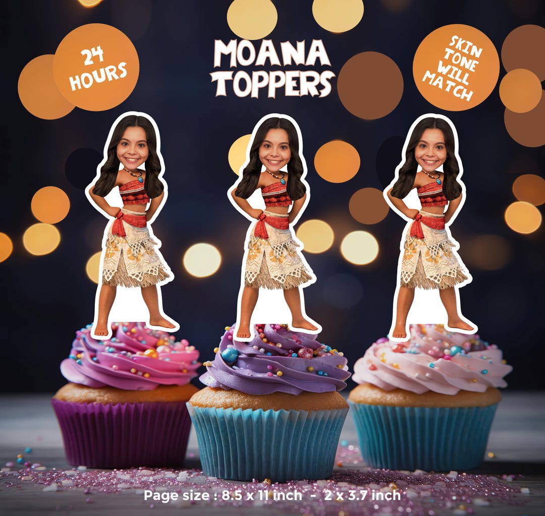 MOANA Personalized Cupcake Toppers - Personalized Photo Faces - Custom ...