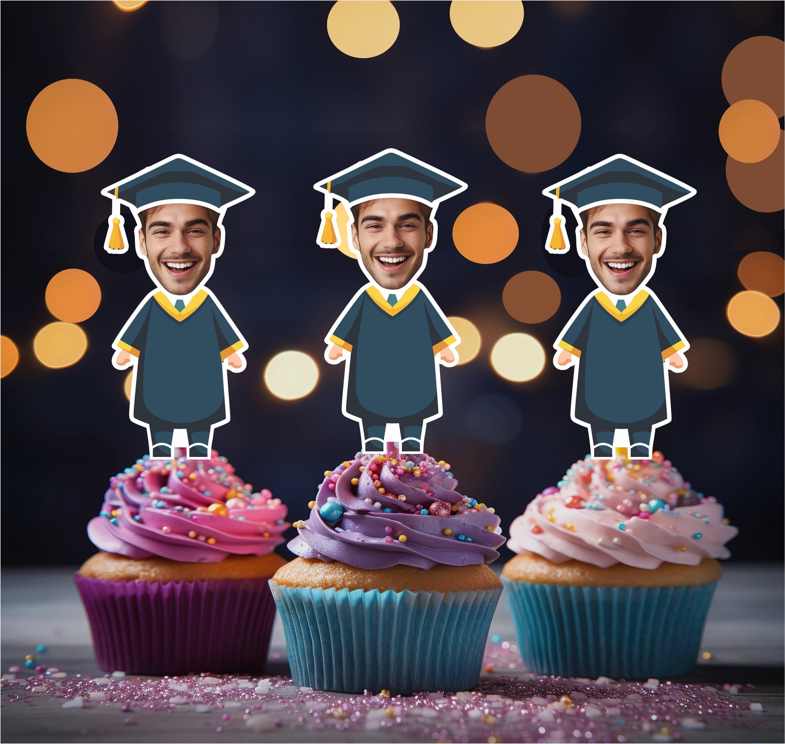 Printable Graduation Photo Cupcake Toppers: Custom Face Party Decor ...