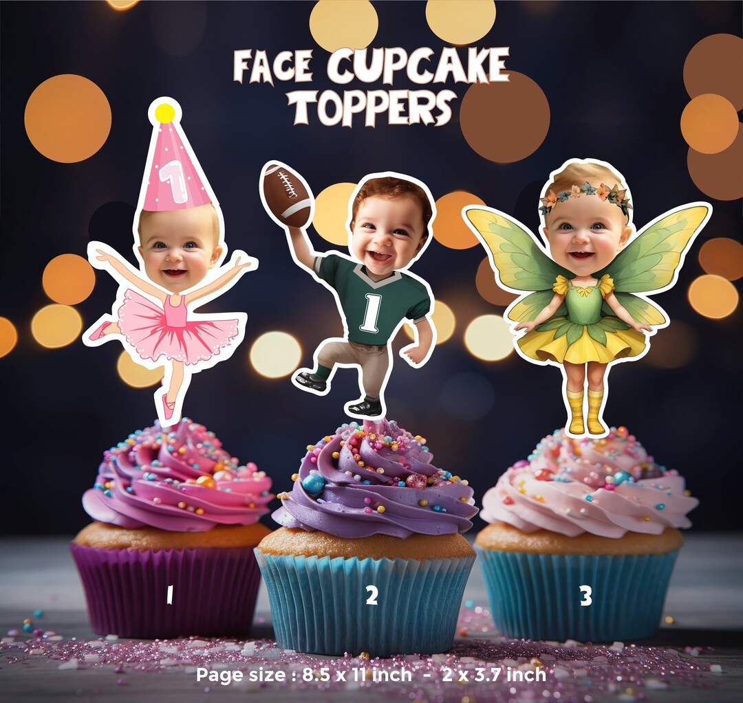 Custom Face Cupcake Topper - First Birthday Party Decor, Baby Face Cut ...