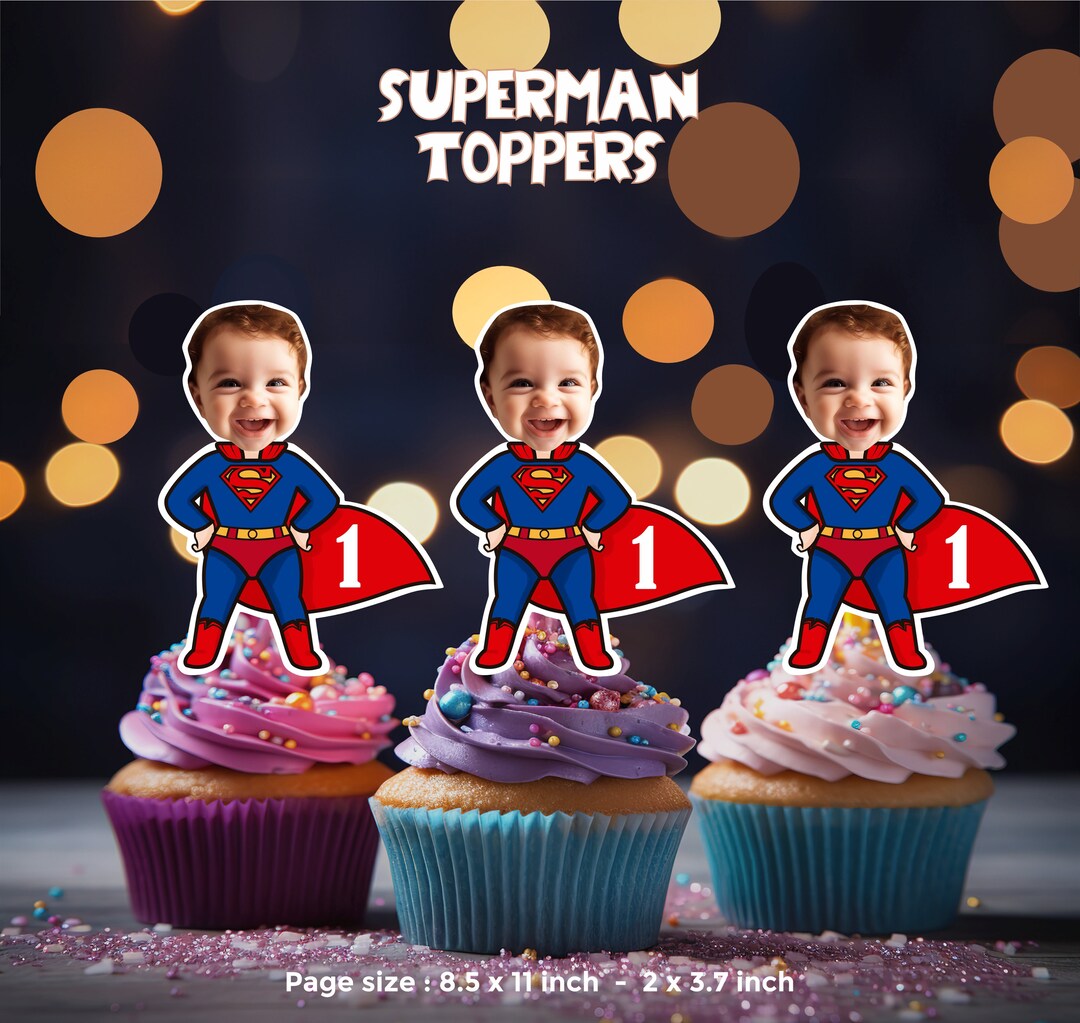 Superman Cupcake Toppers Personalized Faces for Custom Party Fun Decor ...