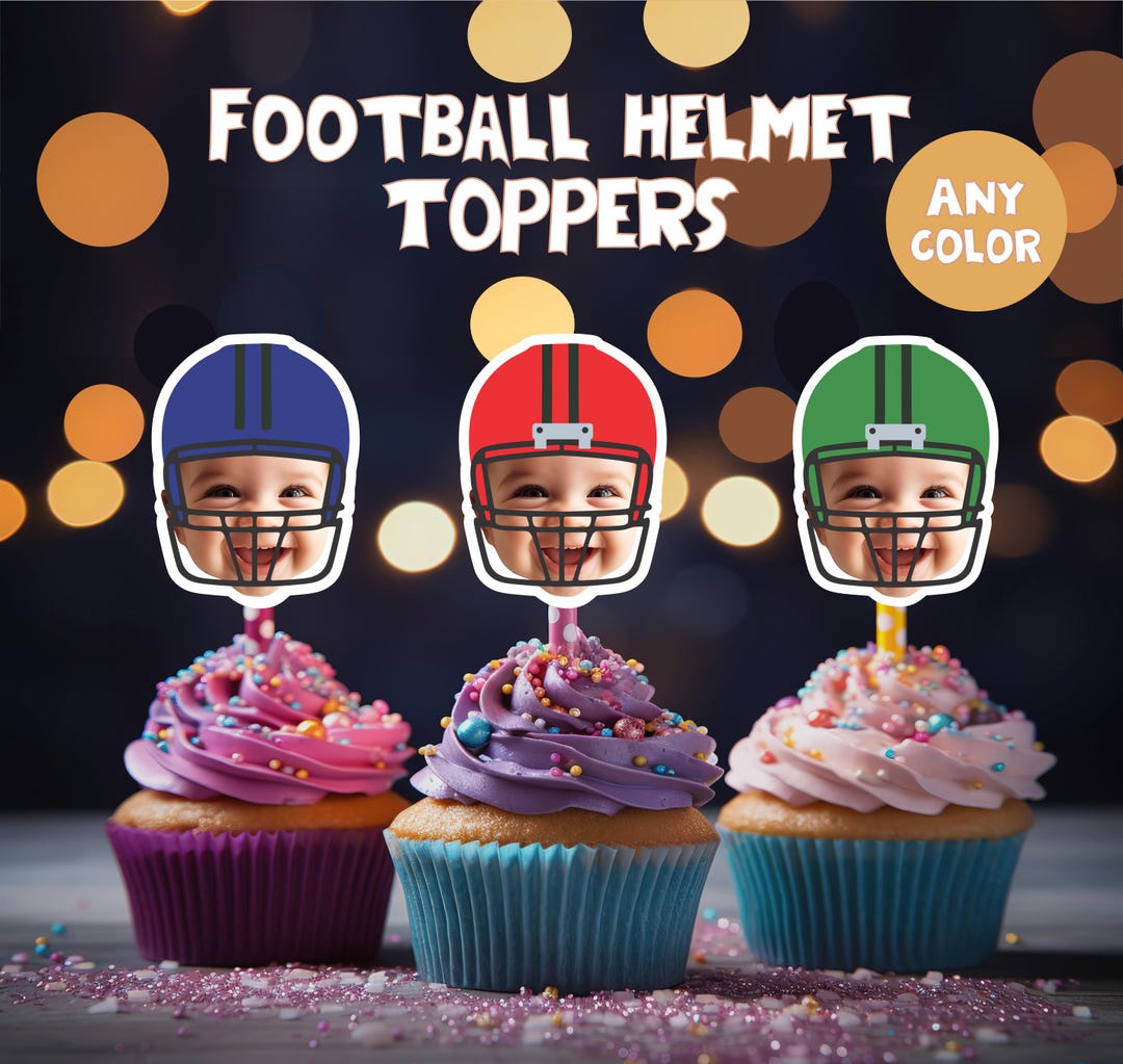 Football Helmet Personalized Cupcake Toppers - Personalized Photo Faces ...