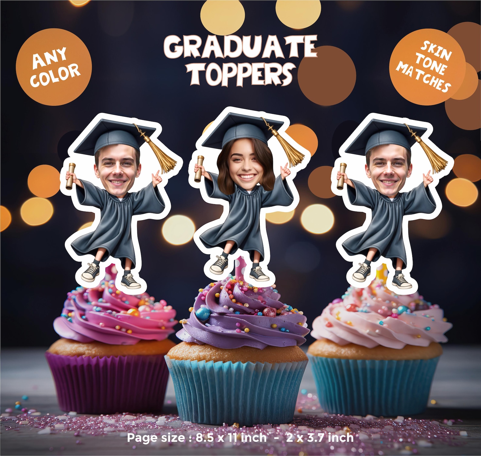 Bestseller! GRADUATE Personalized Face Cupcake Toppers - Custom Party ...