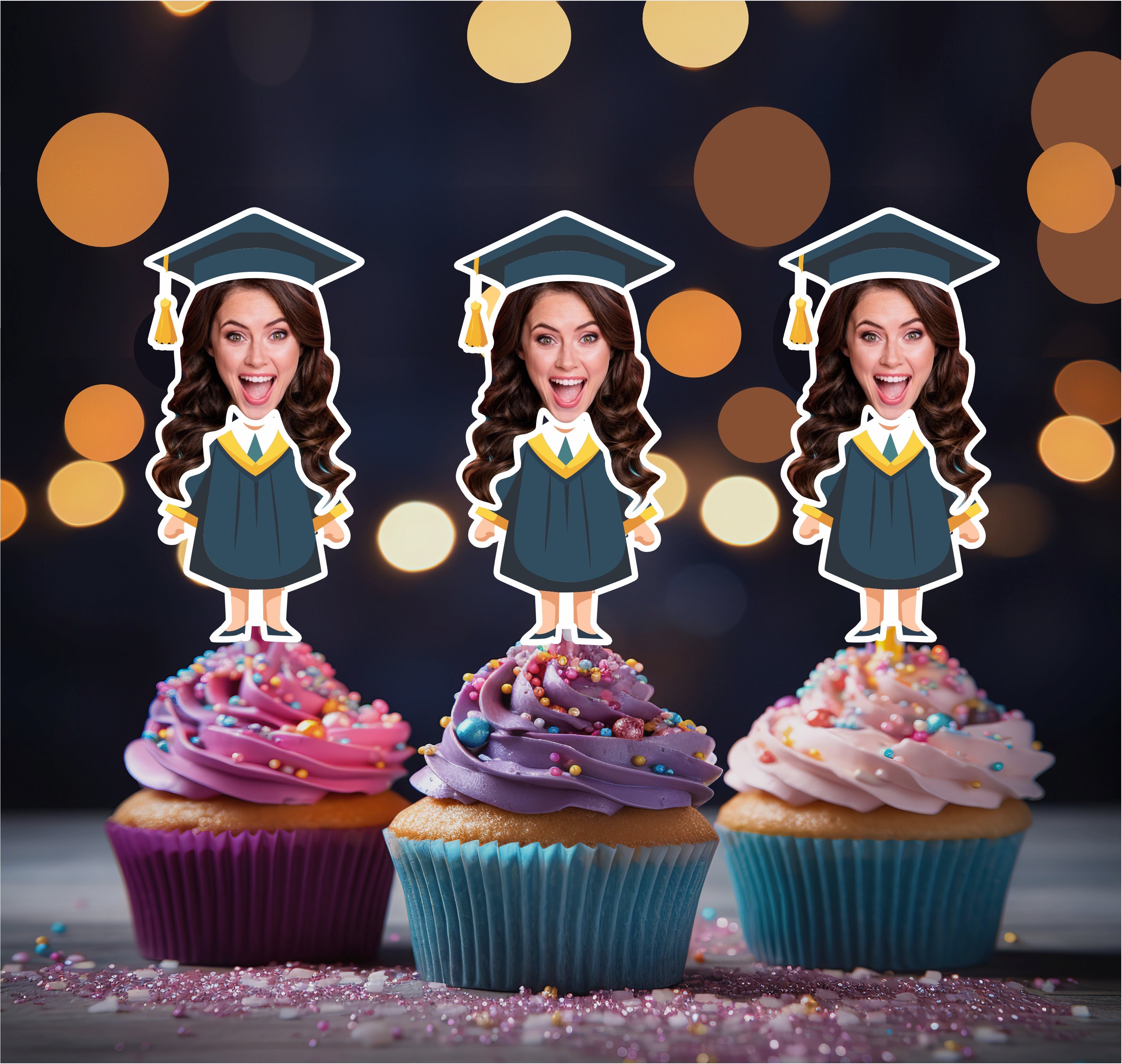 Printable Graduation Photo Cupcake Toppers: Custom Face Party Decor ...