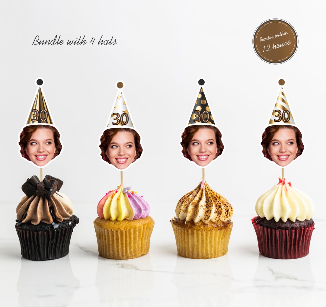 Photo Cupcake Toppers With Party Hats: Any Age Birthday (digital File ...