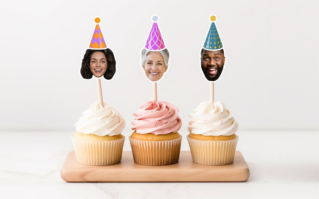 Personalized Face Cupcake Toppers With Party Hats (digital File) - Etsy