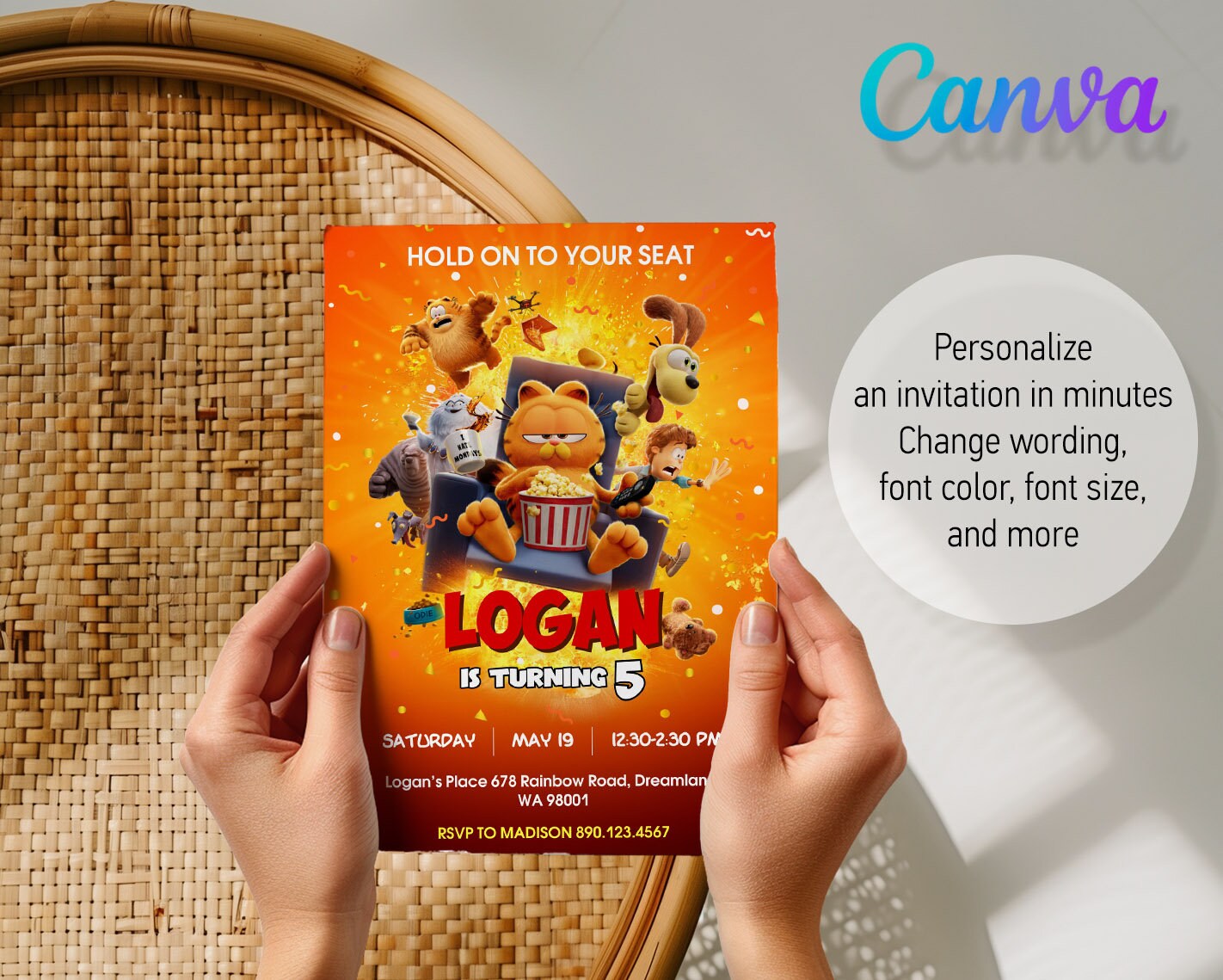 Printable Garfield Movie Birthday Party Invitation, Editable Garfield ...