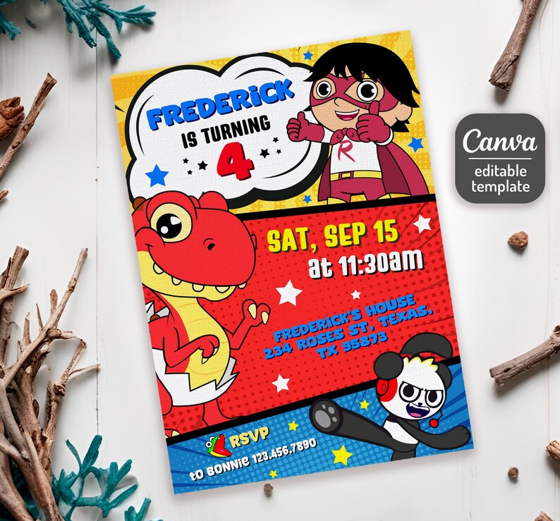 Ryans Birthday Invitation, Printable Ryan's World Invite, Party Invite ...