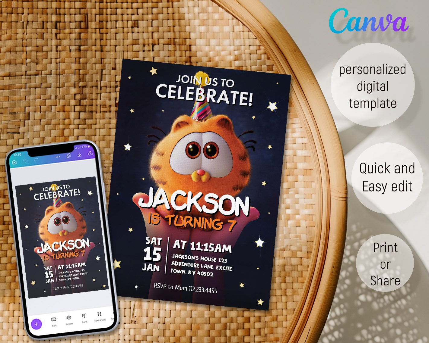 Printable Garfield Movie Birthday Party Invitation, Editable Garfield ...